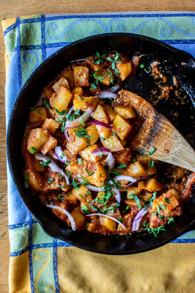 Papas con Chile Recipe {Crispy Potatoes in Red Sauce} - ¡HOLA! JALAPEÑO
