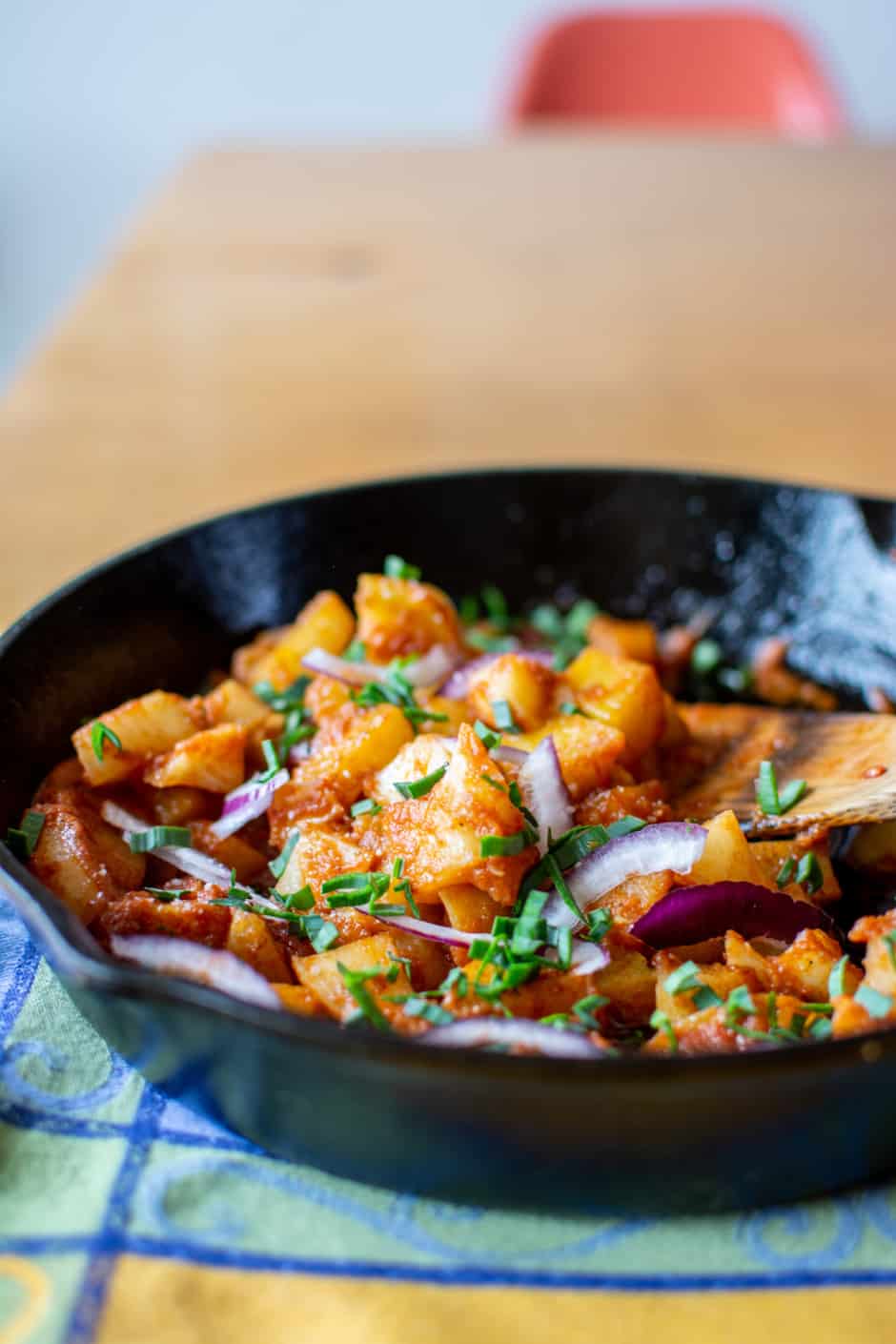 Papas con Chile Recipe {Crispy Potatoes in Red Sauce} - ¡HOLA! JALAPEÑO